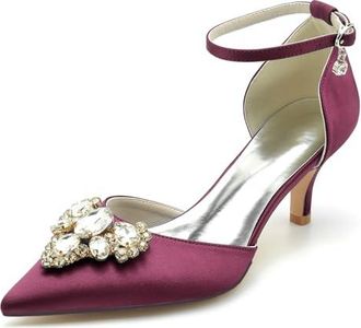 Miyoopark Chaussures de mariage confortables pour femmes avec noeuds de bal décolleté, J381 Rouge vin 2 5 Talon, 39 EU