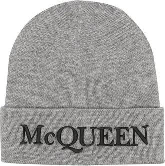 Alexander McQueen Alexander McQueen Caps & Mützen - Logo Embroidered Cashmere Beanie - Gr. M - in Grau - für Damen