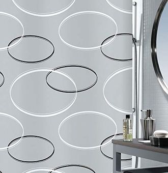 Spirella Anti-Schimmel Duschvorhang - Anti-Bakteriell, waschbar, wasserdicht, Polyester, Anello 180x200cm Grau