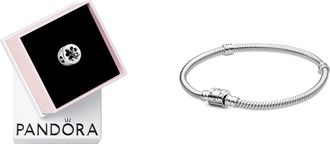 Pandora Charm Kleeblatt Silber 797868 Schlangen-Gliederarmband mit Zylinder-Verschluss in Sterling-Silber Moments Collection, Größe 18
