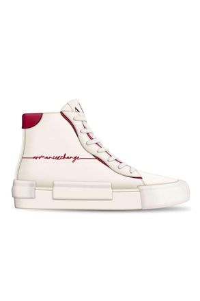 A|X Armani Exchange Damen Contrast Logo line, high top Sneaker, White/Red, 36 EU