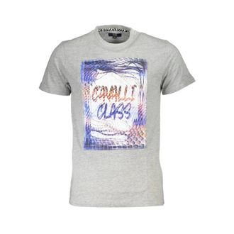 Cavalli Homme, Tops, Gris, Taille: L T-shirt en Coton Gris avec Logo Imprim&eacute;
