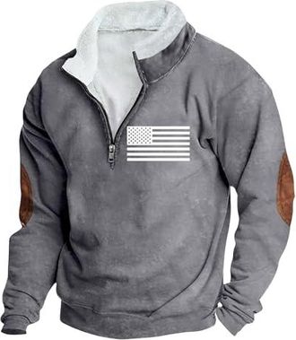 Generic Sweat-shirt en polaire confortable pour homme - Automne et hiver - Manches longues - Demi-fermeture éclair - Imprimé décontracté - Pour la vie quotidi