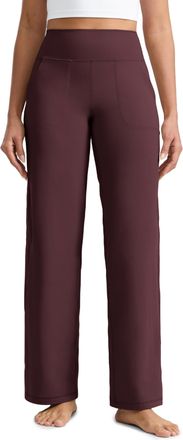 CRZ YOGA Butterlift Damen Weites Bein Hose mit Taschen - 79cm Yogahose Stretch Jogginghose Freizeithose Sporthose Reife Pflaume 36
