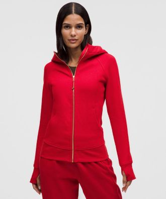 lululemon Scuba-Hoodie mit durchgehendem Reißverschluss für Frauen - Größe 10 in Oxford Red/Gold
