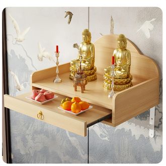 Generic Wood Altar Table Shelf, Wall-Mounted Prayer Table for Home Worship, Zen Decor Altar for Statues, Candles & Ritual Accessories(Natural,50x30cm/19.7x11.