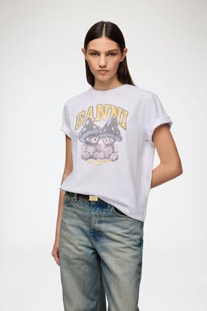 Ganni T-shirt avec ours en peluche et champignon Blanc Coton biologique - Taille XL - Pour Femme