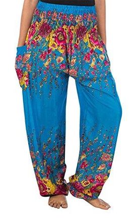 Lofbaz Femmes Diamant Yoga Aladdin G&eacute;nie Boh&eacute;mien Harem Pantalon Bleu 4XL