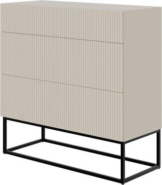 Selsey Veldio - Kommode mit 3 Schubladen, graubeige mit schwarzem Metallgestell, 90 cm - Selsey