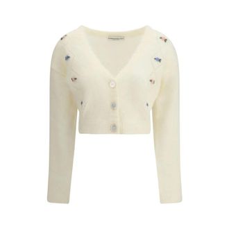 Alessandra Rich Blumig bestickter Mohair-Cardigan - - Knitwear - Damen - Wei&szlig; - XS