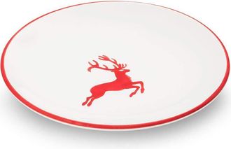 Gmundner Keramik Unterteller für Kaffeetasse, Durchmesser: 15 cm, Rubinroter Hirsch, handgemachte Keramik aus Österreich