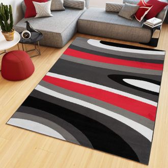 Tapiso Maya Teppich Kurzflor Modern Streifen Gestreift Design Grau Schwarz Weiß Rot Wohnzimmer Schlafzimmer Büro ÖKOTEX 140 x 200 cm