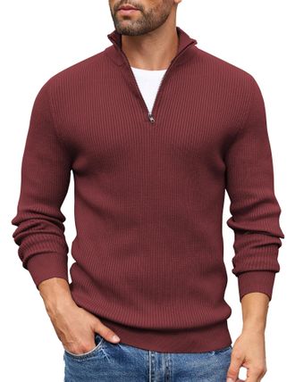 Coofandy Rollkragenpullover Herren Troyer Half Zip Pullover Strickpullover Regular fit Strickpulli Arbeitspullover Rollkragenpulli Grobstrick Rollkragen Pullov