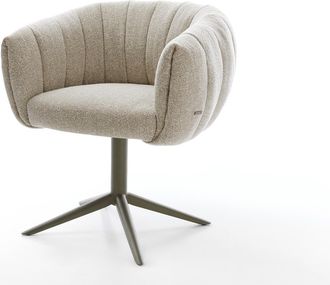 DELIFE Drehstuhl Jada-Flex Webstoff Soft Beige Fu&szlig;kreuz Effektfinish Titan 360&deg; drehbar Wippfunktion Taschenfederkern, Esszimmerst&uuml;hle