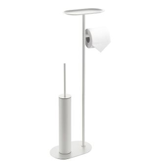 BGL Fashion Freistehendes Toilettenb&uuml;rsten-Set mit langem Edelstahl Wei&szlig; - WC B&uuml;rste & Klob&uuml;rste mit Toilettenpapierhalter, 3-in-1 Set mit Ablage, Modernes Design