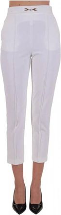 Elisabetta Franchi Femme, Pantalons, Beige, Taille: 42 FR Logo Metallic High Waist Pantalons