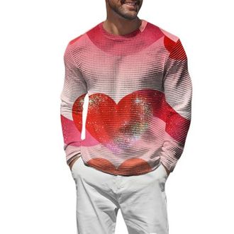 Generic Chemise de Saint-Valentin pour homme - Imprim&eacute; amour - L&eacute;ger et respirant - Col rond - Manches longues - Confortable - Doux au toucher, multicolore, 3