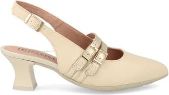 Pitillos Chaussures classiques avec bout fin, talon large, semelle en caoutchouc, 2 boucles, pour femme, Cr&egrave;me, 39 EU