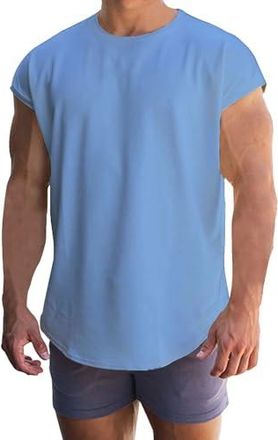 Generic T-shirt pour homme - Débardeur de sport léger et respirant - Sans manches - Col rond, bleu ciel, 4XL