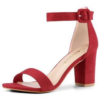 Allegra K Damen High Chunky Heel Schnalle Kn&ouml;chelriemen Sandalen Rot 40