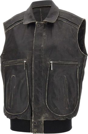 Paco Rabanne Femme, Vestes, Noir, Taille: 36 FR Gilet en cuir vieilli