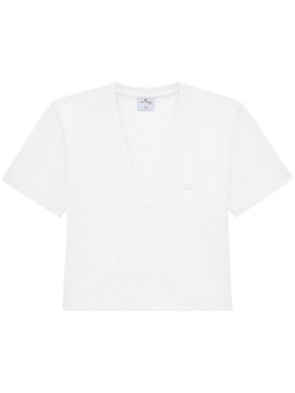 Courrèges t-shirt en coton à logo pailleté - Blanc