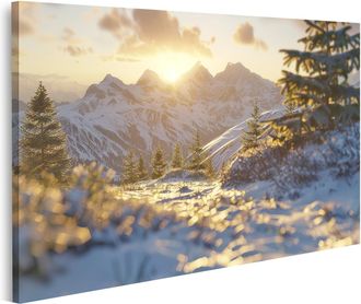 Islandburner Bild auf Leinwand Winterlicher Sonnenuntergang in den Bergen Bilder Wandbilder Poster