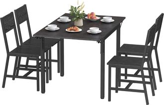 Vasagle Klappbarer Esstisch mit 4 St&uuml;hlen, Essgruppe, f&uuml;r Wohnzimmer, K&uuml;che, Stahlgestell, einfacher Aufbau, ebenholzschwarz-anthrazitgrau-tintenschwarz KDT07