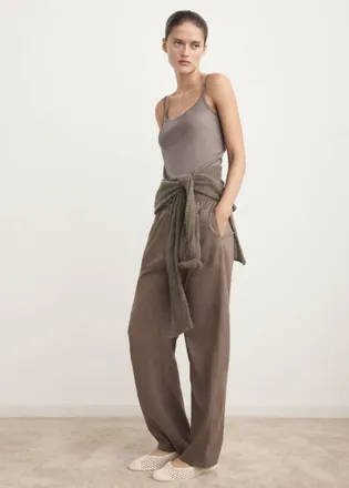 Mango Top coton bretelles marron moyen - Femme - S - MANGO