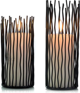 Nuptio Set mit 2 Metalls&auml;ulen-Kerzenhalter, Led Flammenloser Elektronischer Schwarzer Tisch Kerzenhalter, Metallkerzenhalter-Mittelst&uuml;cke Tisch Nach Hause Ho