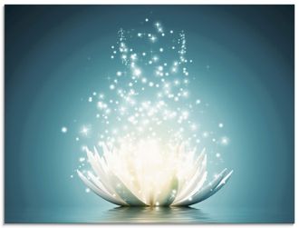 Artland ARTland Wanddeko Glasbilder Wandbild Glas Bild einteilig 60x45 cm Querformat Asien Botanik Blumen Blüten Lotusblume Seerose Modern türkis T9NM