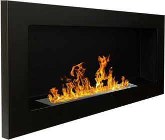 Dmora Bioethanol-Kamin Dsquizzat, &Ouml;kologischer Kamin, Rauchfreies Feuer, Heizung mit Ethanol, Made in Italy, 90x12 h39 cm, Schwarz - Dmora