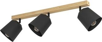 Eglo Deckenstrahler Cotorro, 3-flammige Deckenlampe mit schwenkbaren Spots, FSC100HB, skandinavische Deckenleuchte aus Holz in Natur und Metall in Schwarz,