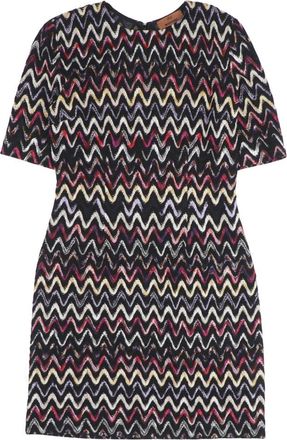 Missoni Femme, Robes, Multicolore, Taille: 40 FR Robe Tricot&eacute;e Courte &agrave; Manches Courtes et Zigzags