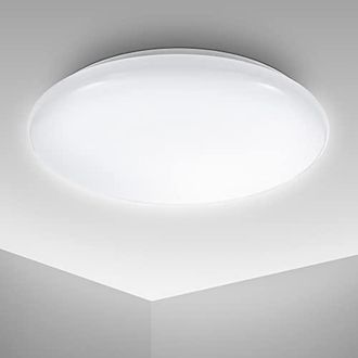 B.K.Licht plafonnier rond LED avec platine LED 12W int&eacute;gr&eacute;e, blanc, lumi&egrave;re blanche neutre de 4.000K, IP20, 278x65mm