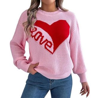 Generic Pull damour pour la Saint-Valentin - Grande taille - Haut &agrave; manches longues - Coupe ample - Doux et confortable - Imprim&eacute; coeur - Pull chaud pour femm