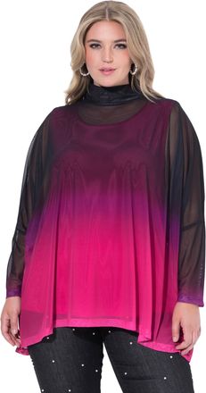 Miamoda Damen gro&szlig;e Gr&ouml;&szlig;en &Uuml;bergr&ouml;&szlig;en Plus Size Mesh-Bluse, Oversized, Farbverlauf, blickdichtes Top neon Berry 58+ 845983586-58+