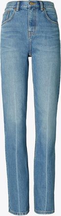 Tory Burch Damen Gerade Jeans mit mittelhohem Bund und schmalem Schnitt in Blau