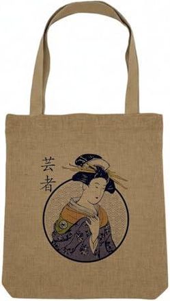 Fabulous Sac Shopping Tote Bag Aspect Lin - Geisha Femme Kimono Japon Asie Culture Art - Sac de Courses Toile Epaisse 360g Beige Naturel Cabas Port&eacute; Epaule Sol