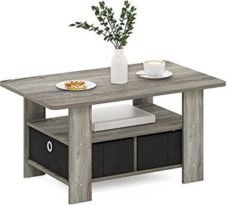 Furinno Table Basse avec Tiroir à Poubelle, Chêne Français Gris/Noir, Bois dense, French Oak Grey/Black, Taille Unique