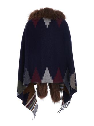 Bazar Deluxe Womens Stole With Eco-Fur Blue Coat