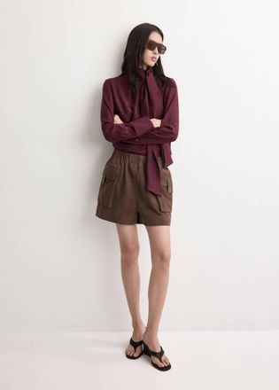 Mango Chemisier &agrave; manches longues avec col foulard grenat - Femme - XS - MANGO