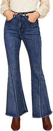 Allegra K Femme Pantalon Long Vintage Classique Taille Haute Denim Bell Bottoms Jeans Bleu XL