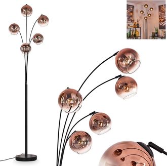 HOFSTEIN Stehleuchte Koyoto, Stehlampe aus Metall/Glas in Schwarz/Kupfer/Klar, Leuchte im modernen Retro/Vintage-Design mit Schirmen aus Glas (Ø 15 cm) u. Fußs