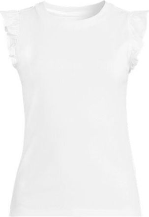 Lands End Baumwollripp-Top mit Volants, Damen, Größe:44-46 petite, Weiß, Baumwolle/Elasthan, by Lands End