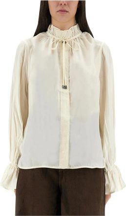Ganni Femme, Blouses et Chemises, Blanc, Taille: 36 FR Fluid Cupro Tie Shirt