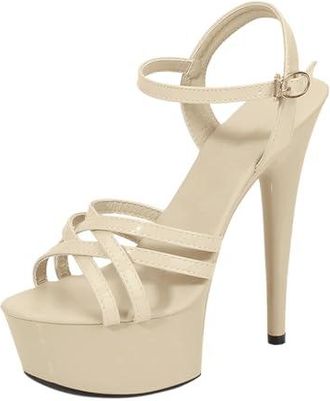 Minetom Escarpins Femme Bout Ouvert Talon Haut Plateforme Talons Hauts Aiguille Sandales Mariage Bureau Soiree Chaussures A Beige 41 EU