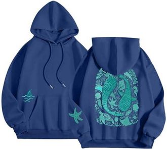 Generic Sweat &agrave; capuche 2026 pour femmes avec cordon de serrage, manches longues, &eacute;paules tombantes et poche, noir fonc&eacute;, XXL