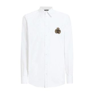 Dolce & Gabbana Wei&szlig;e Hemd mit Logo-Patch und Kn&ouml;pfen - - Shirts - Herren - Wei&szlig; - M