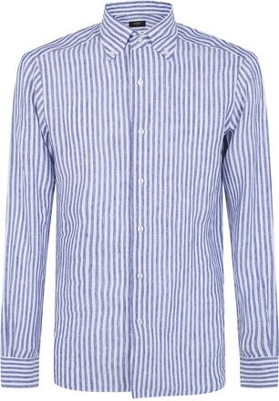Barba Homme, Chemises, Bleu, Taille: 3XL Classic Linen Large Stripes Shirt